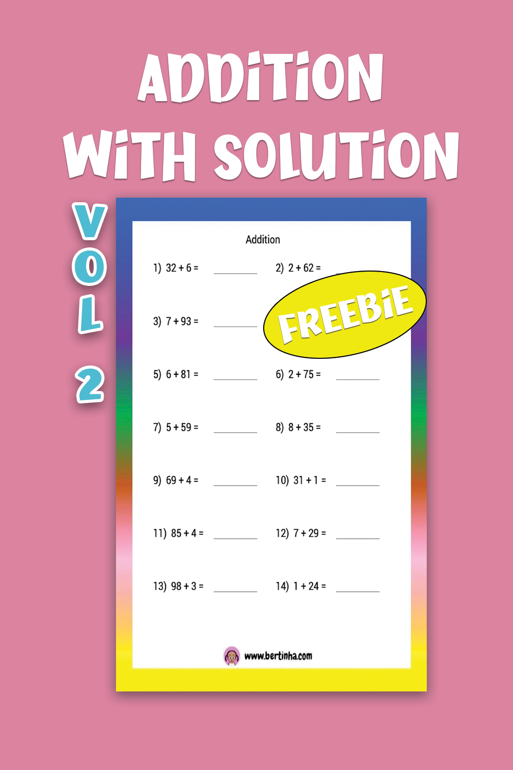 Addition with Solution Vol 2 – Freebie | Bertinha