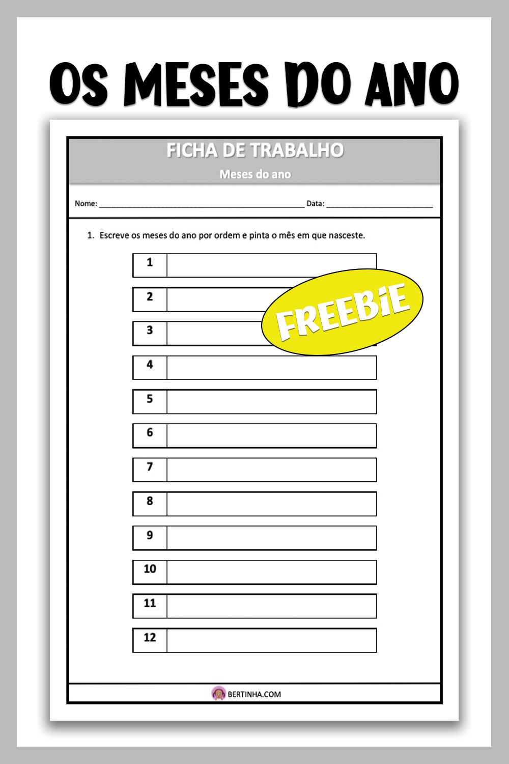 Worksheet | Months in Portuguese | Freebie | Bertinha